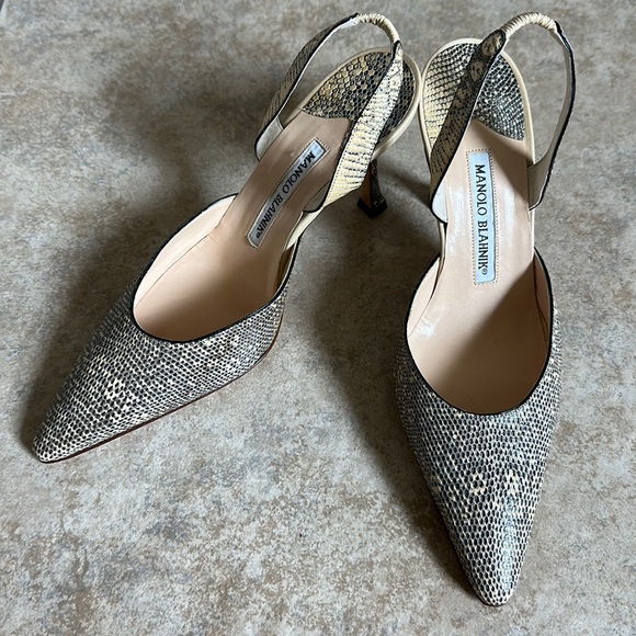 Manolo Blahnik | Shoes | Manolo Blahnik Carolyne Pointed Toe Snakeskin Slingback Heels | Poshmark
